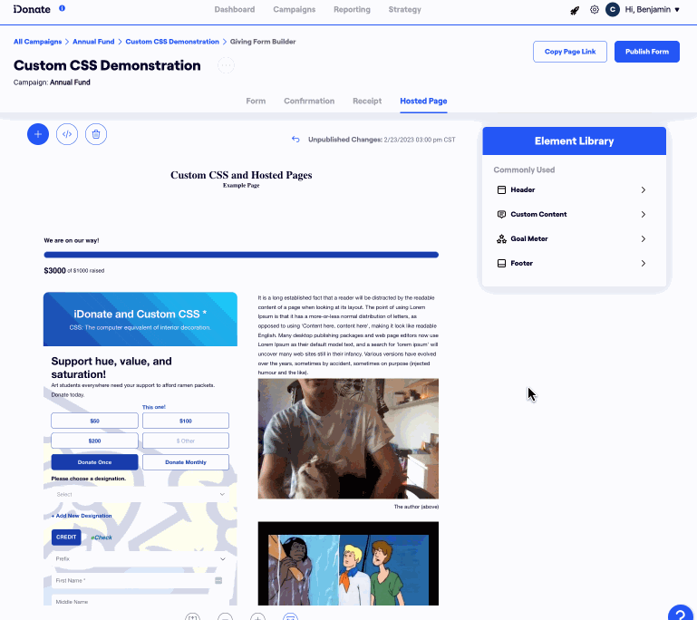 Custom CSS and Hosted Pages